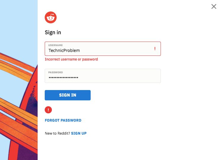 Sign in-screen shows red border around the username when the password is wrong. | Scrolller