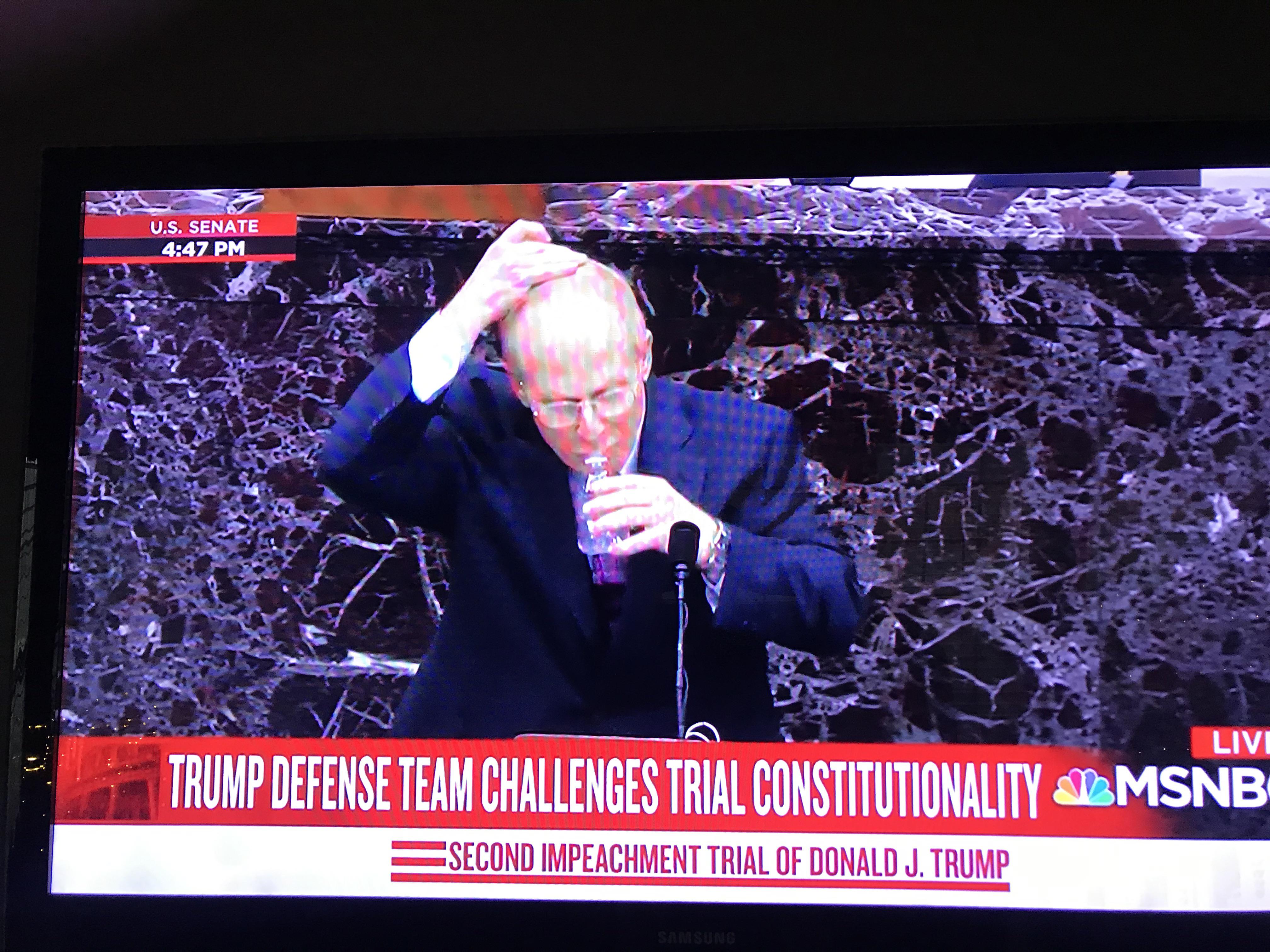 Simon says, “touch your head and drink water.” At least he was able to use a single hand to get ...