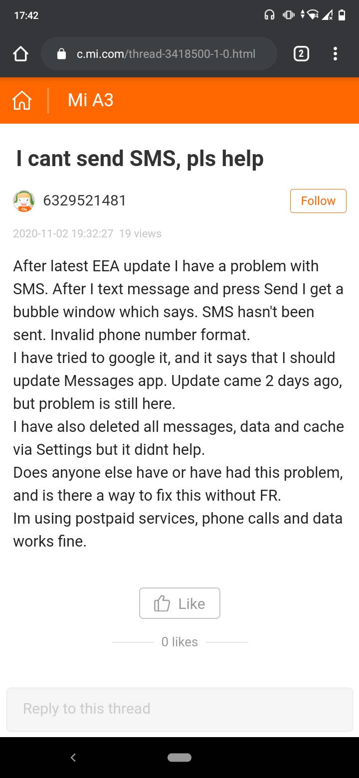 SMS bug after update | Scrolller