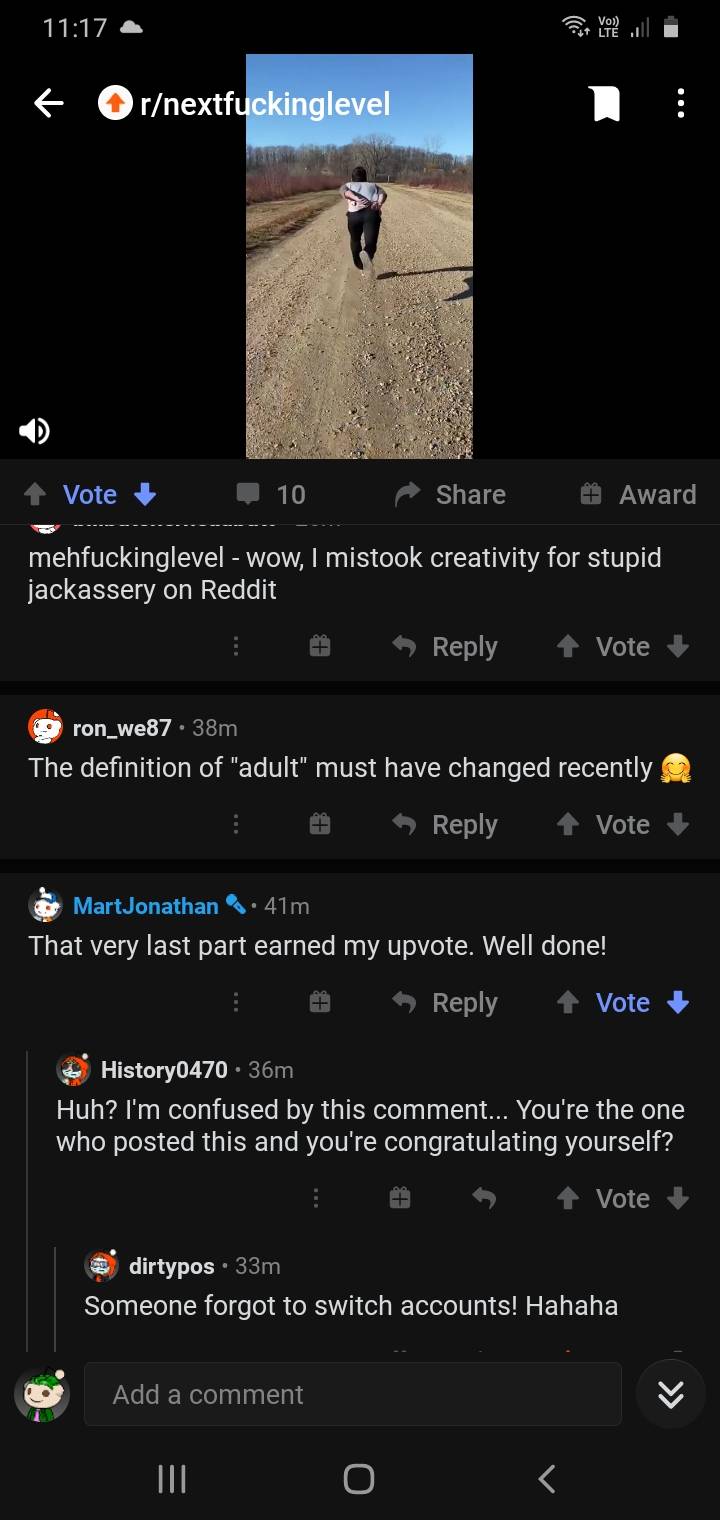 Some guy posted a video "if people naruto ran" on nextfucking level. Also forgot to switch ...