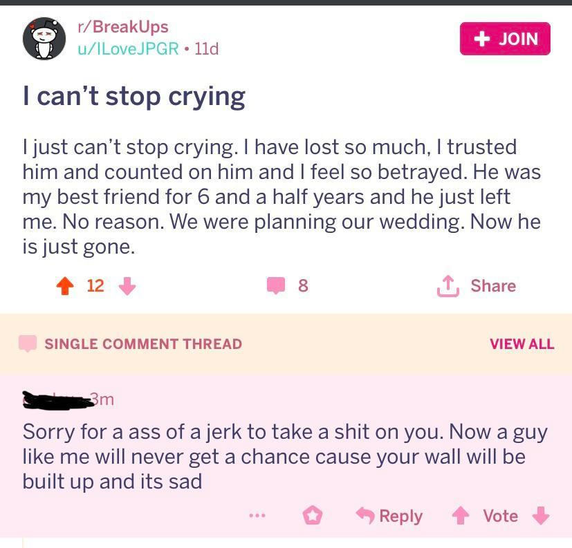 Some guys comment on my post about my breakup | Scrolller