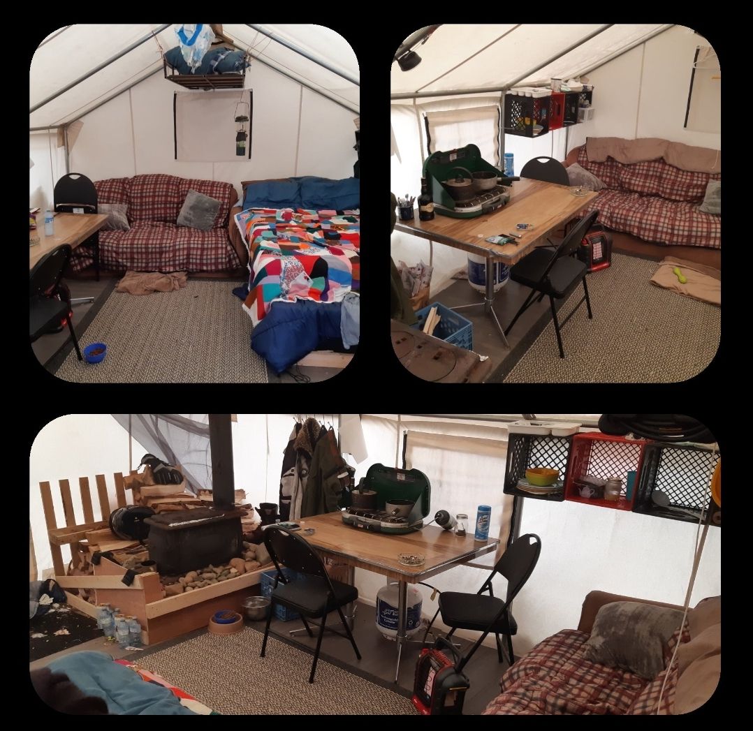 Someone asked to see the inside of my snow-covered tent. So here it is ...