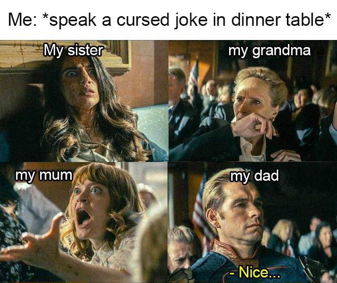 Speak a cursed joke in dinner table | Scrolller