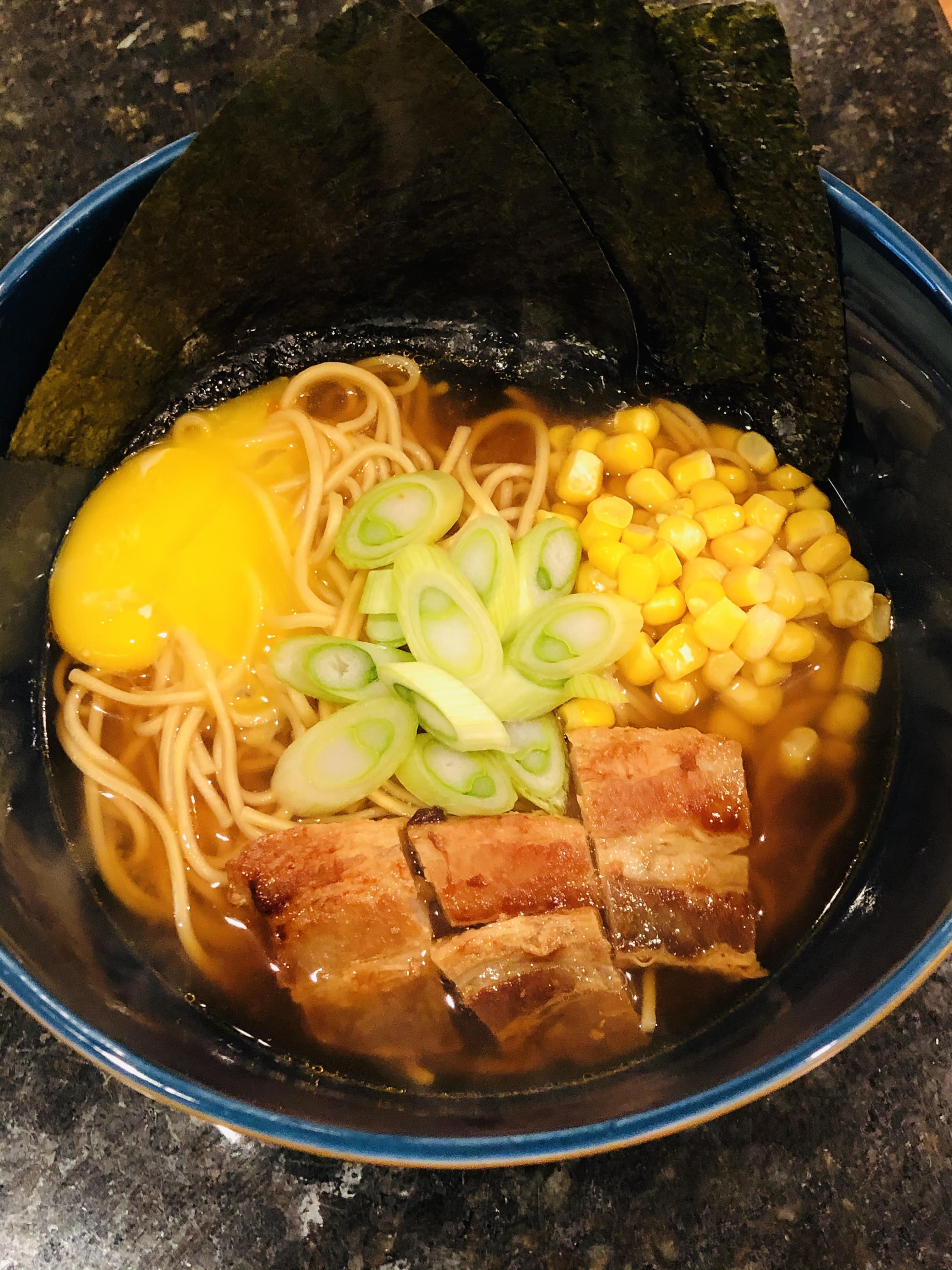 Spicy miso ramen with broken yolk and crispy pork belly | Scrolller