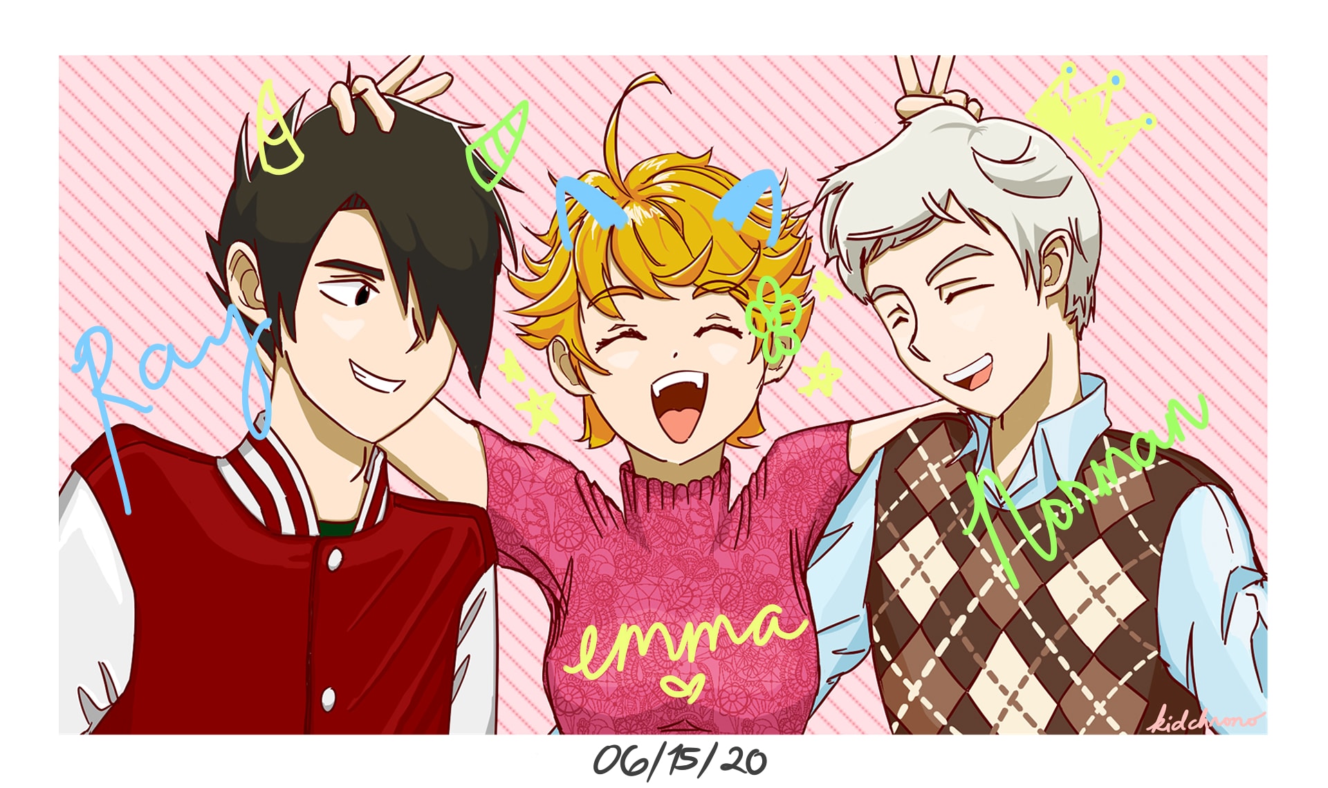 [Spoilerless] Fanart: Ray, Emma, and Norman at a purikura! | Scrolller