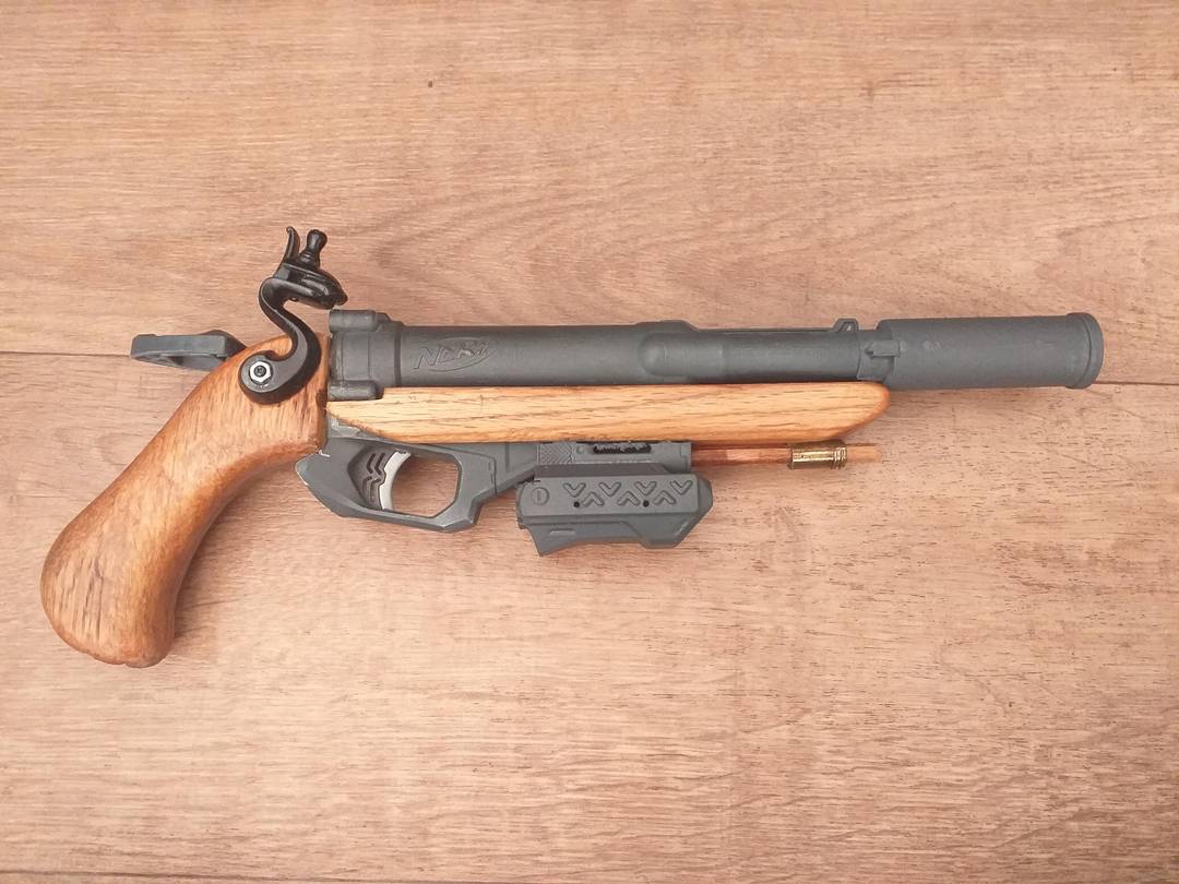 Star wars themed flintlock blaster. Functional, made from wood and a nerf doubledown. | Scrolller