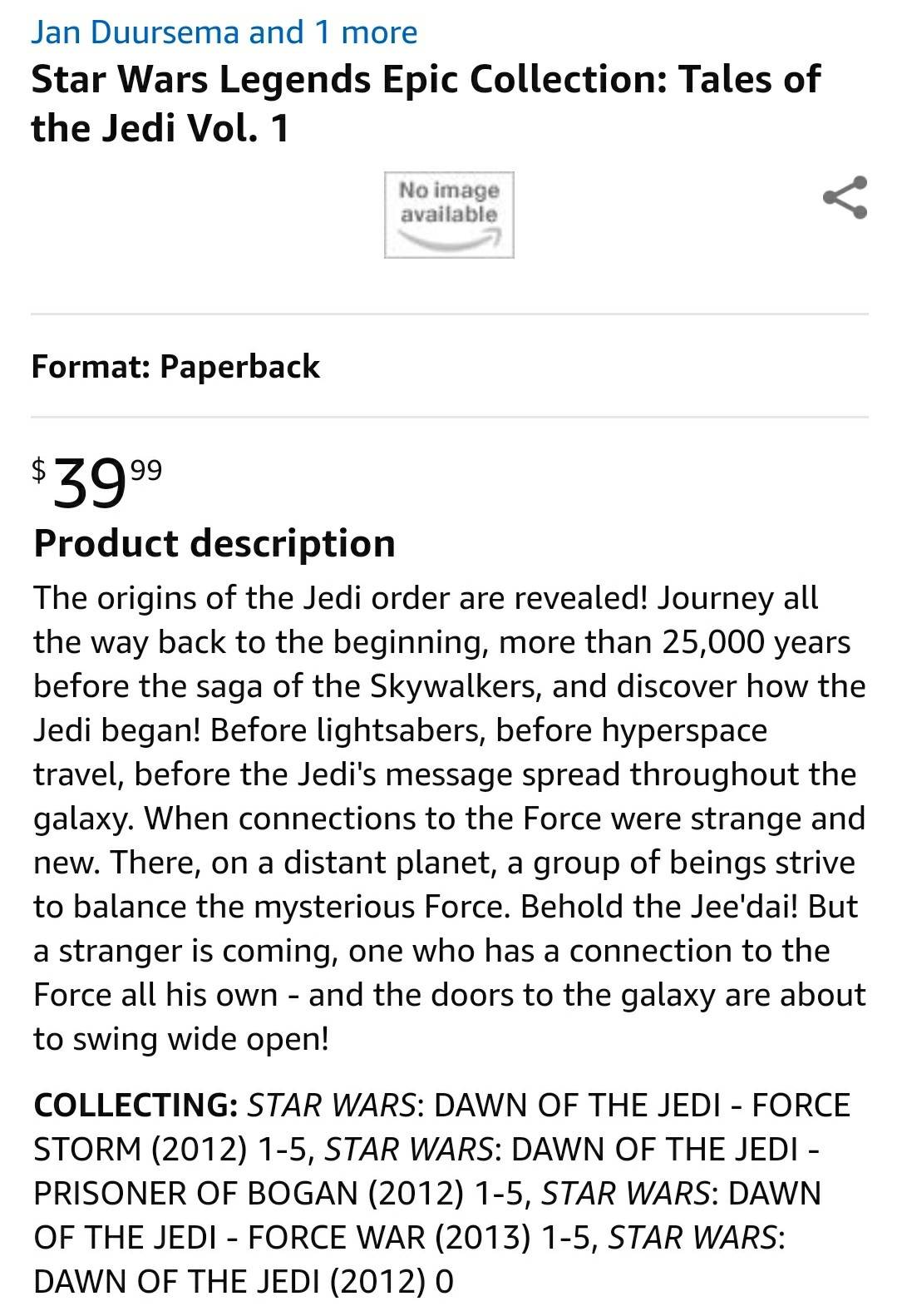 Star Wars: Tales of the Jedi - Epic Collection Vol. 1 releasing October 27th, 2020; will collect ...