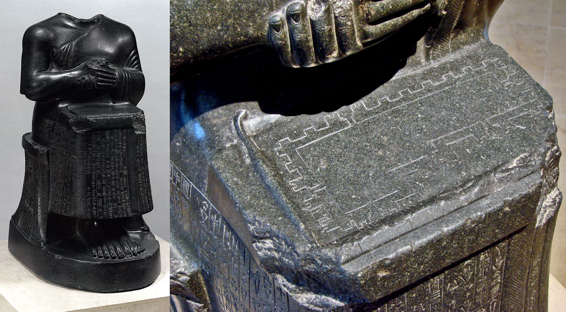 Statue of Gudea of Lagash with architectural plan of a temple, Iraq, ca. 2090 BC [2439 × 1347 ...