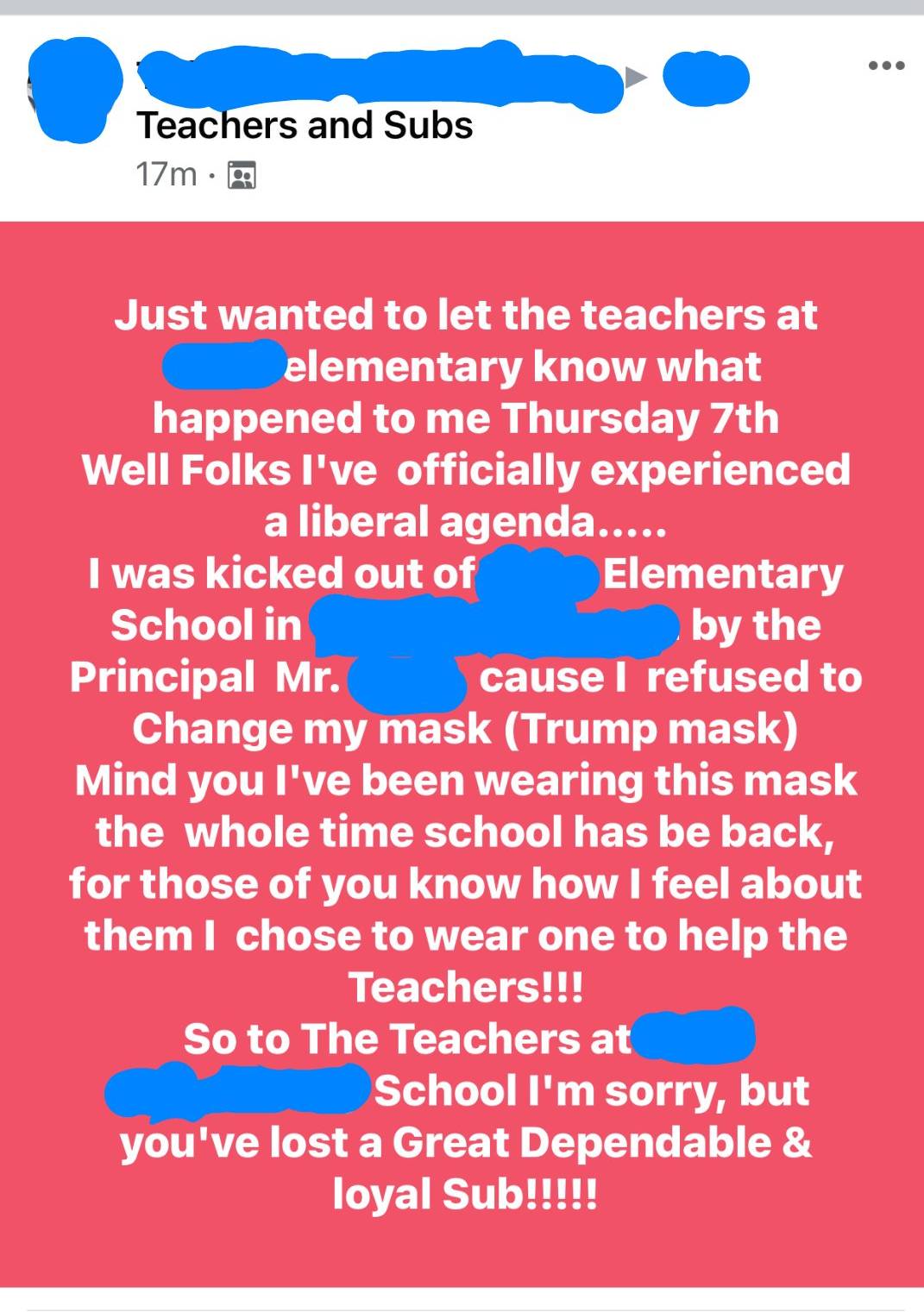 Substitute teacher loses job standing up for Teachers... | Scrolller