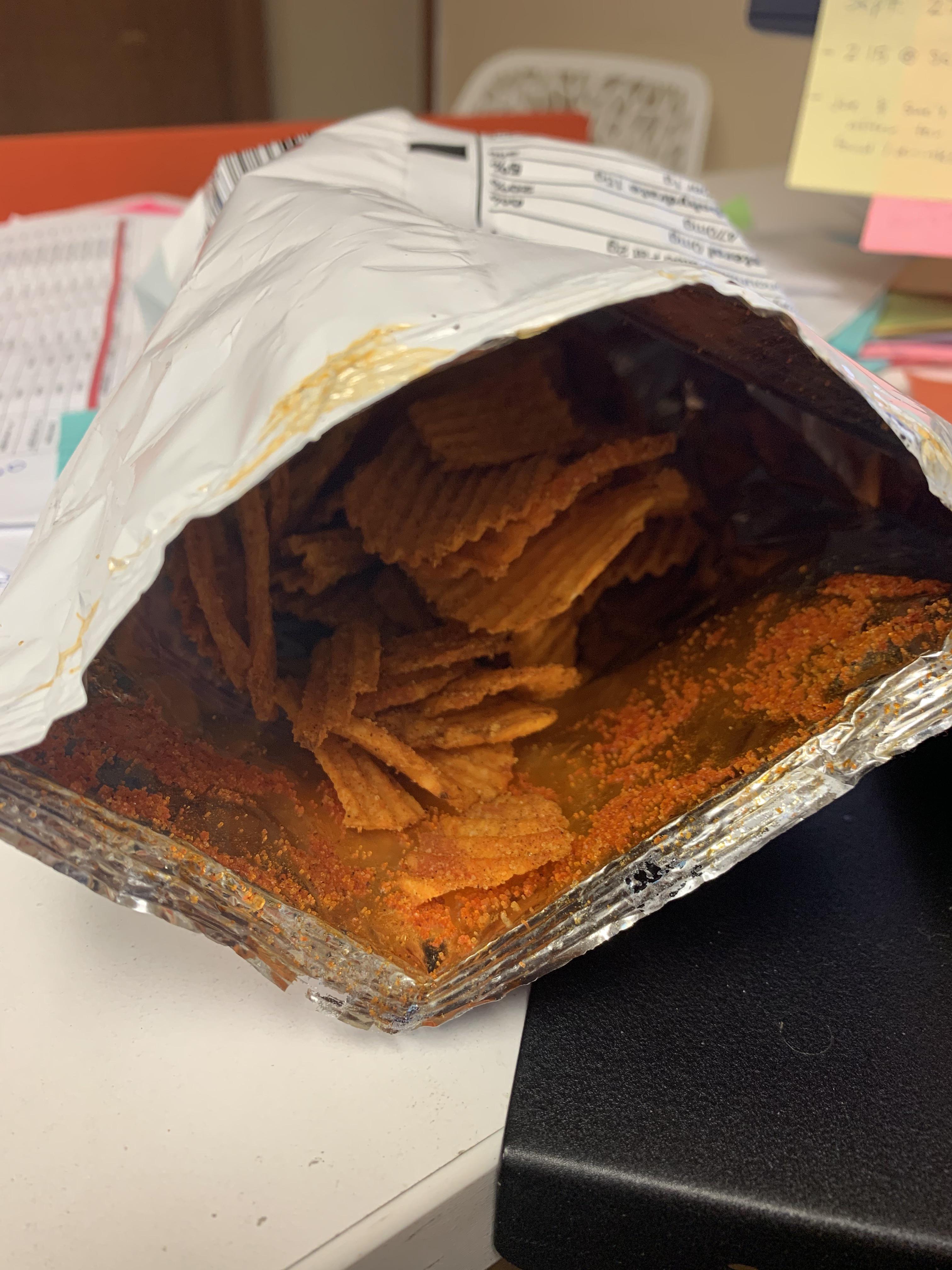 Sure Cheetos have some dust. But Old Vienna red hot ripplets can make my whole hand red. | Scrolller