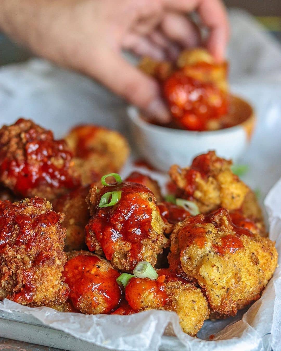 Sweet Heat Cauliflower Wings - Crispy cauliflower in a delicious sauce! | Scrolller