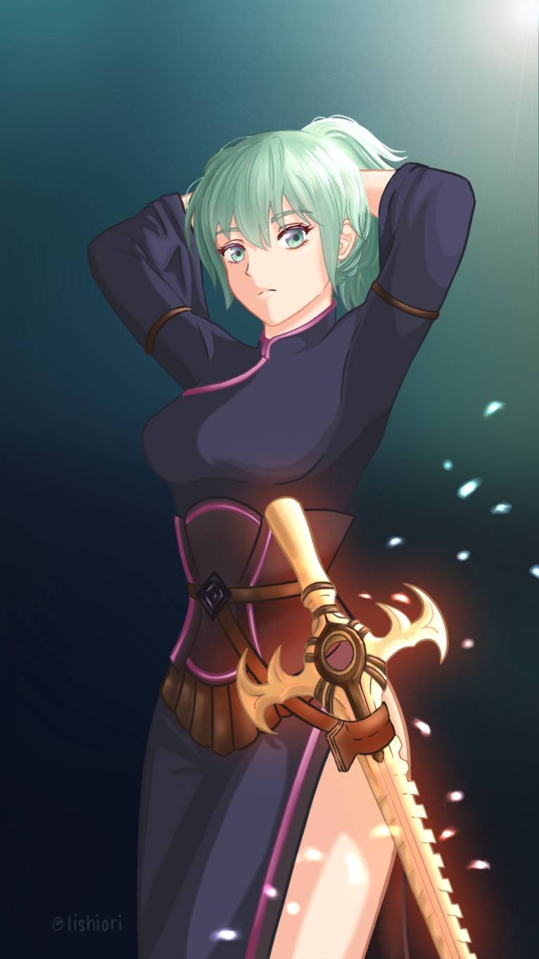 Swordmaster Byleth tying her hair | Scrolller
