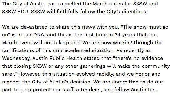 SXSW officially cancelled! :( | Scrolller