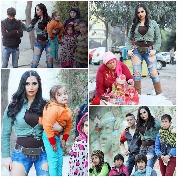 Syrian actress posing with refugees | Scrolller