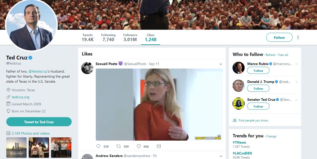 Ted Cruz slipping on twitter | Scrolller