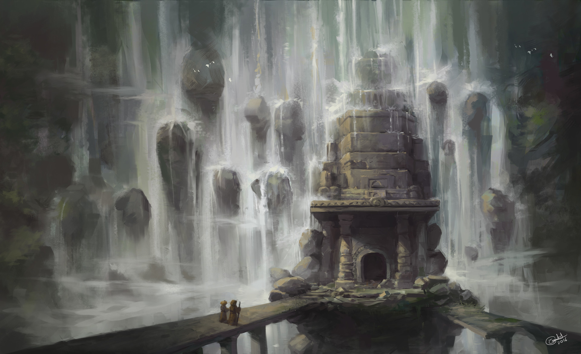 Temple in Waterfall by Tan Man | Scrolller