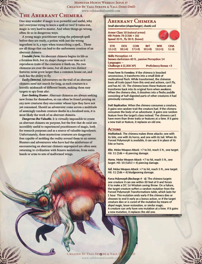 The Aberrant Chimera is a cat-sized polymorphing abomination, capable of consuming the traits of ...