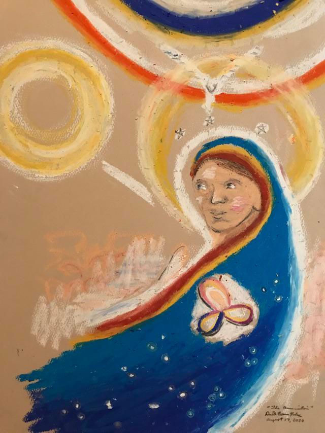 “The Annunciation,” me, oil pastel on paper, 2020, my first picture of the Blessed Mother ...