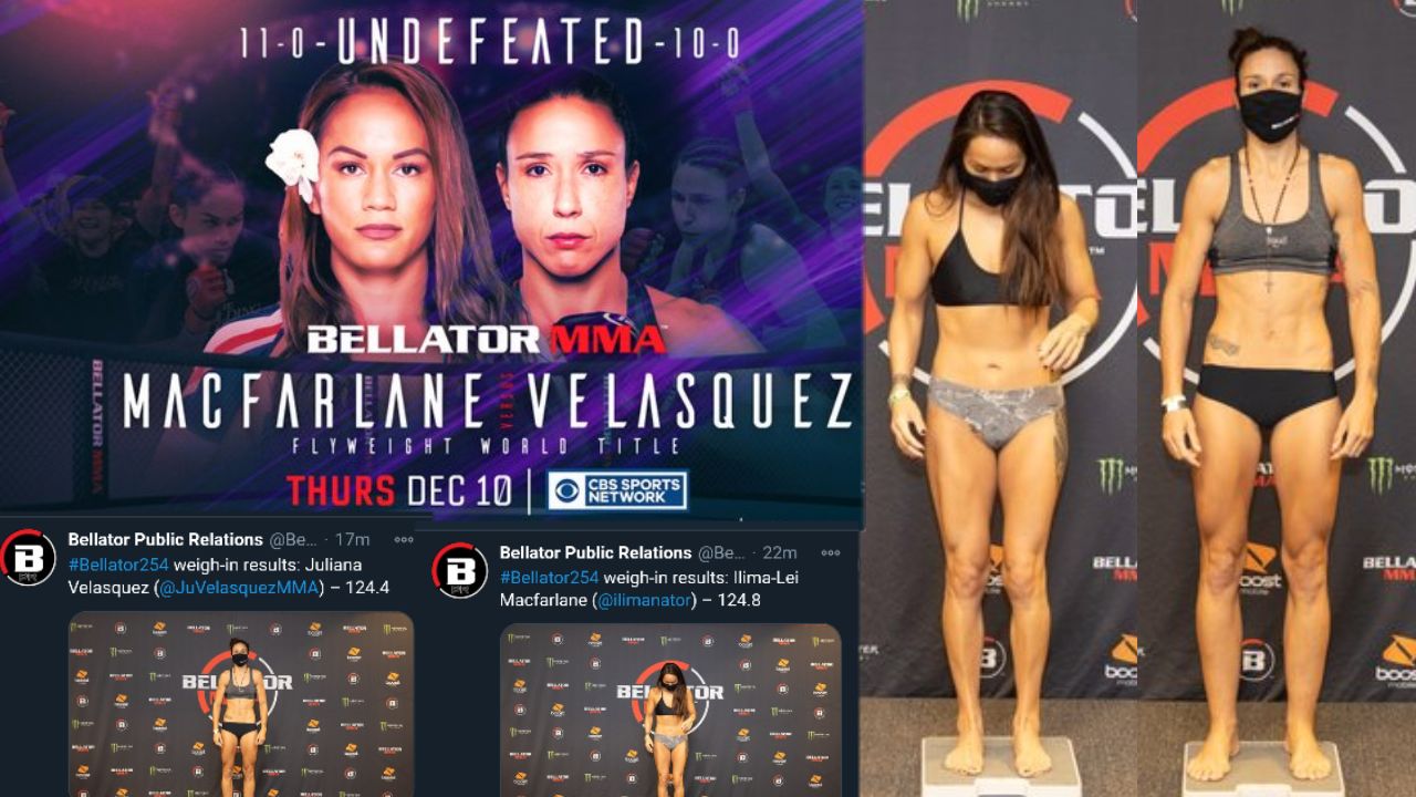 The champ and challenger make weight: The Ilima-Lei Macfarlane (11-0) vs Juliana Velasquez (10-0 ...