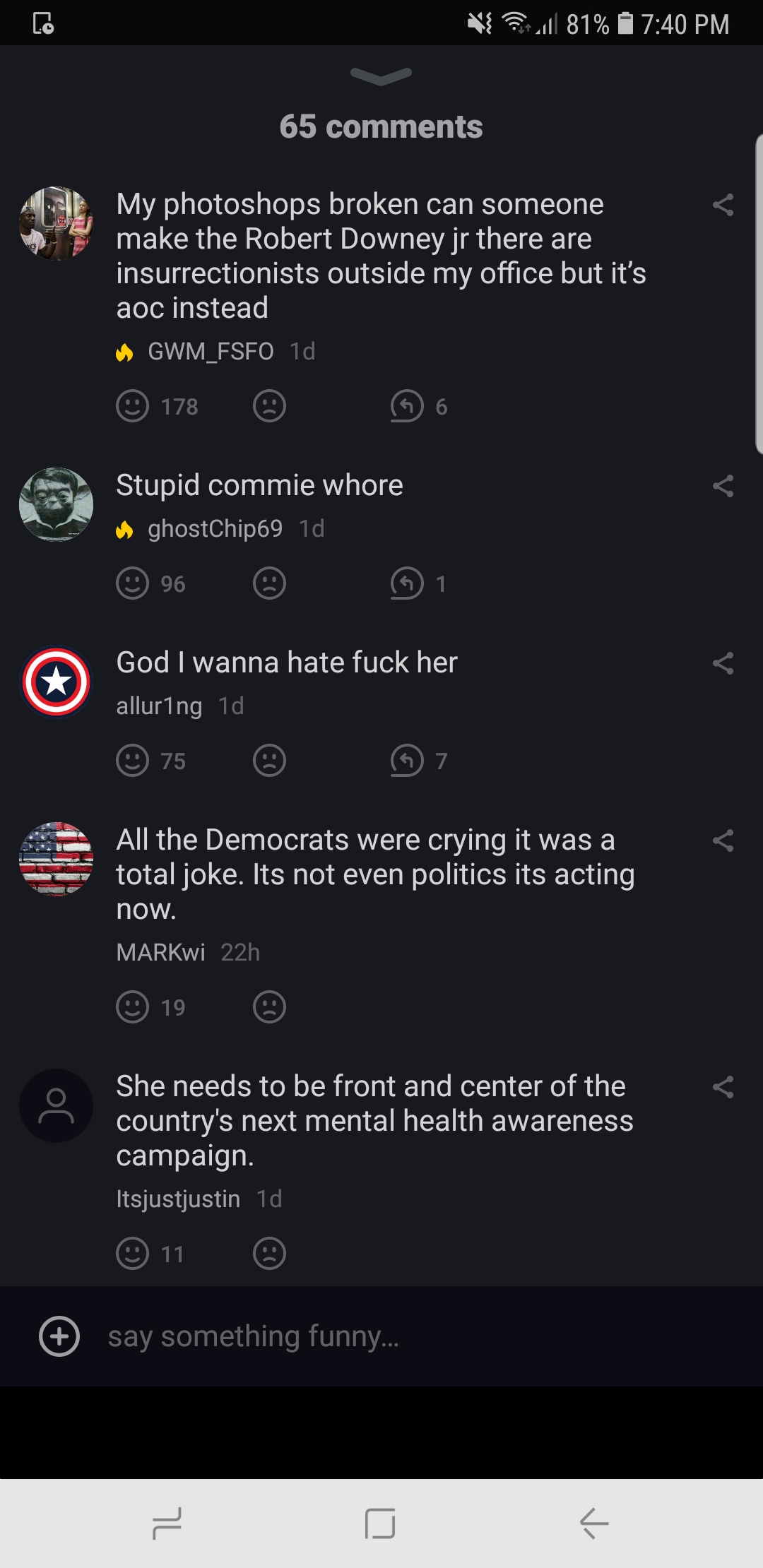 The comment section of a meme about Aoc. | Scrolller
