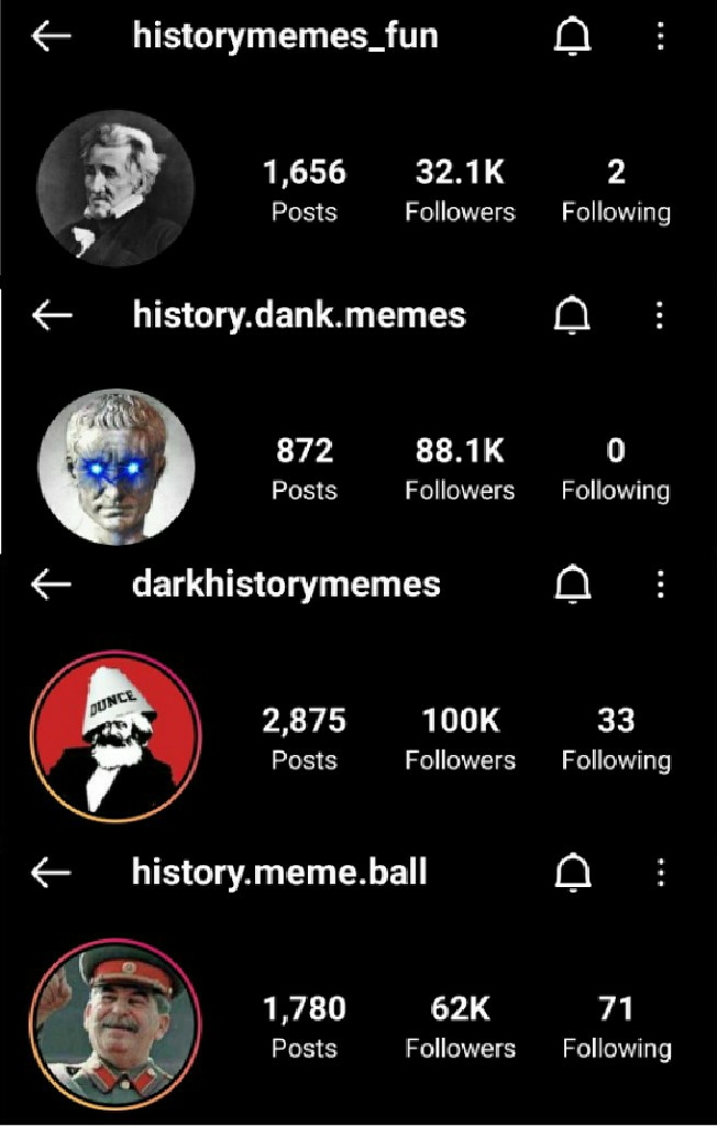 The four horsemen of reposting history memes on Instagram: | Scrolller