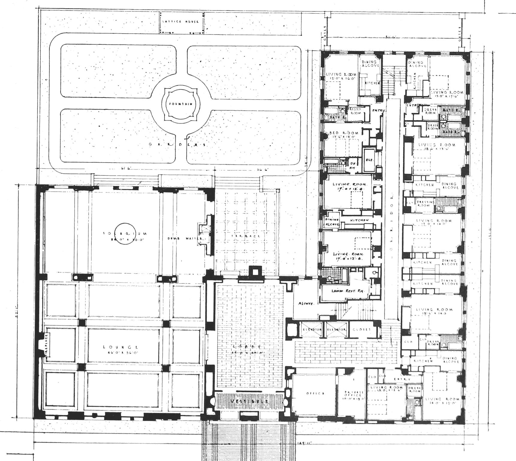 The Gaylord apartments, first floor plan. 3355 Wilshire Blvd, Los Angeles c. 1924. Walker ...