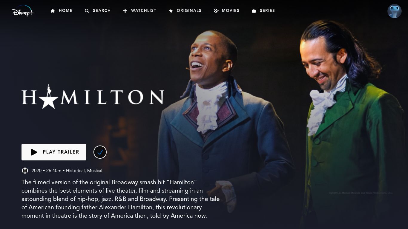 The 'Hamilton' page on Disney+ is up | Scrolller