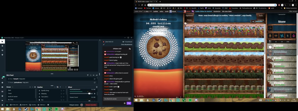 The ultimate no life move: Not just playing Cookie Clicker for 14 hours, but also streaming it ...