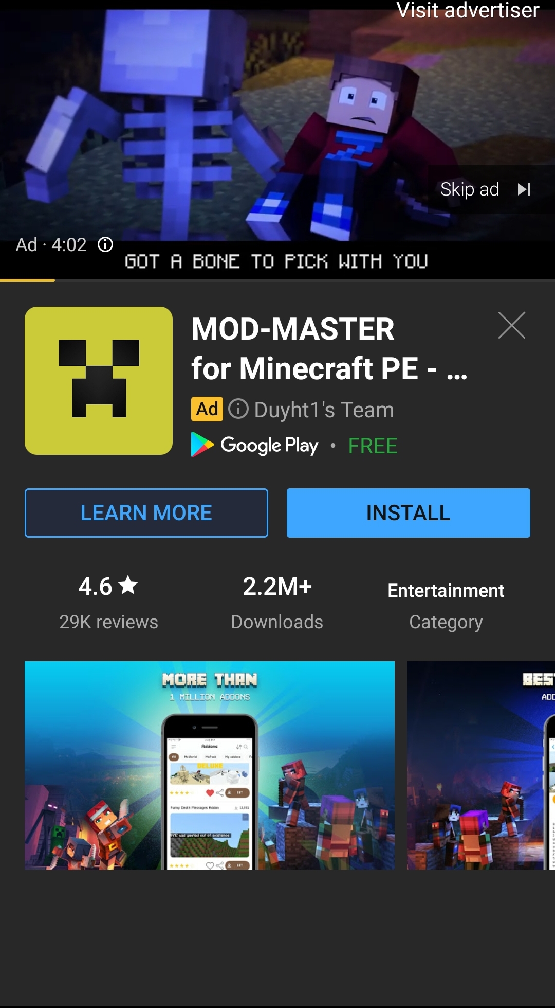 This addon ad just uses a minecraft animation made my zaminations | Scrolller