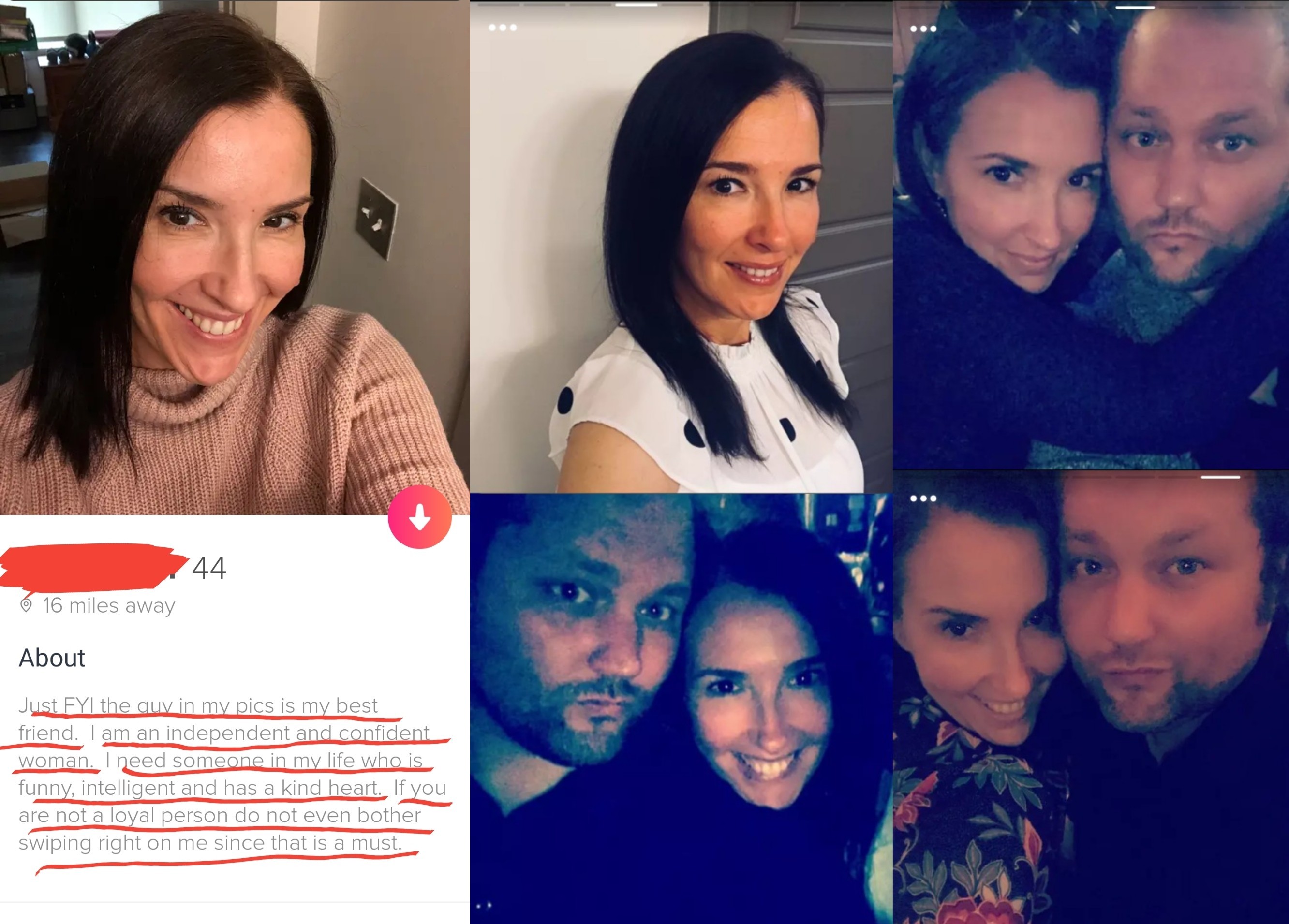 This woman is 44 years old and still doesn't get it. The guy in more than half he pictures is ...