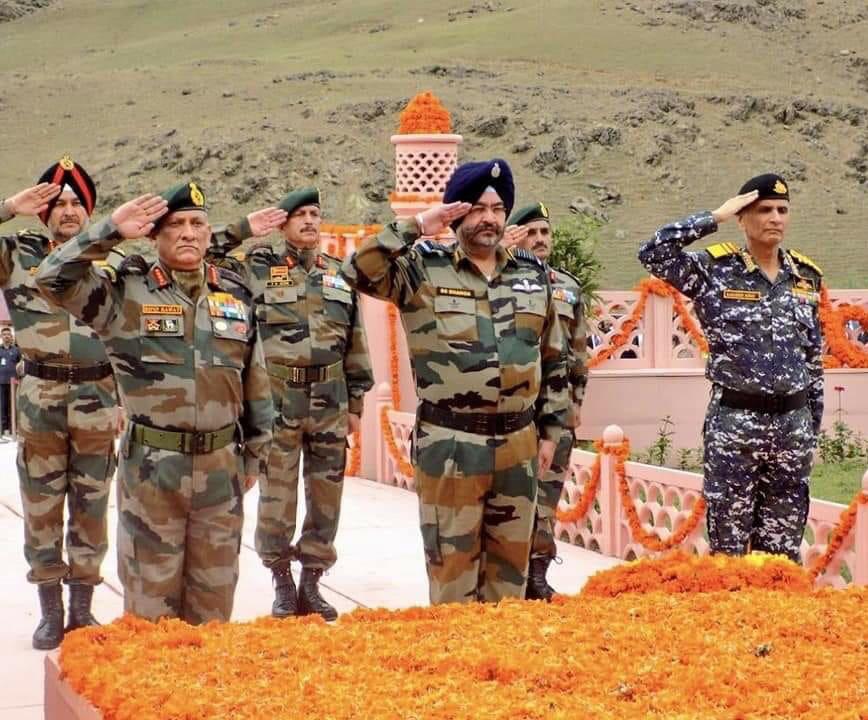 Three of India’s highest ranking Armed Forces officers at the Kargil war memorial in Dras ...