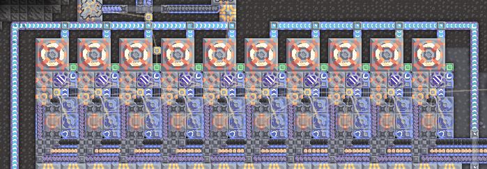 Tilable Impact reactor design. Conveyors provide enough stuff for 12 in a row, but cryofluid ...