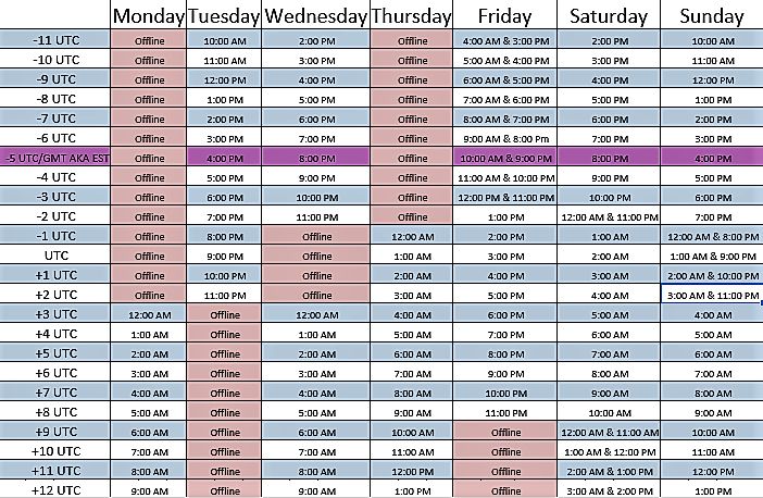 Time schedule for different time zones. Made by @Asmodeu75800445 | Scrolller