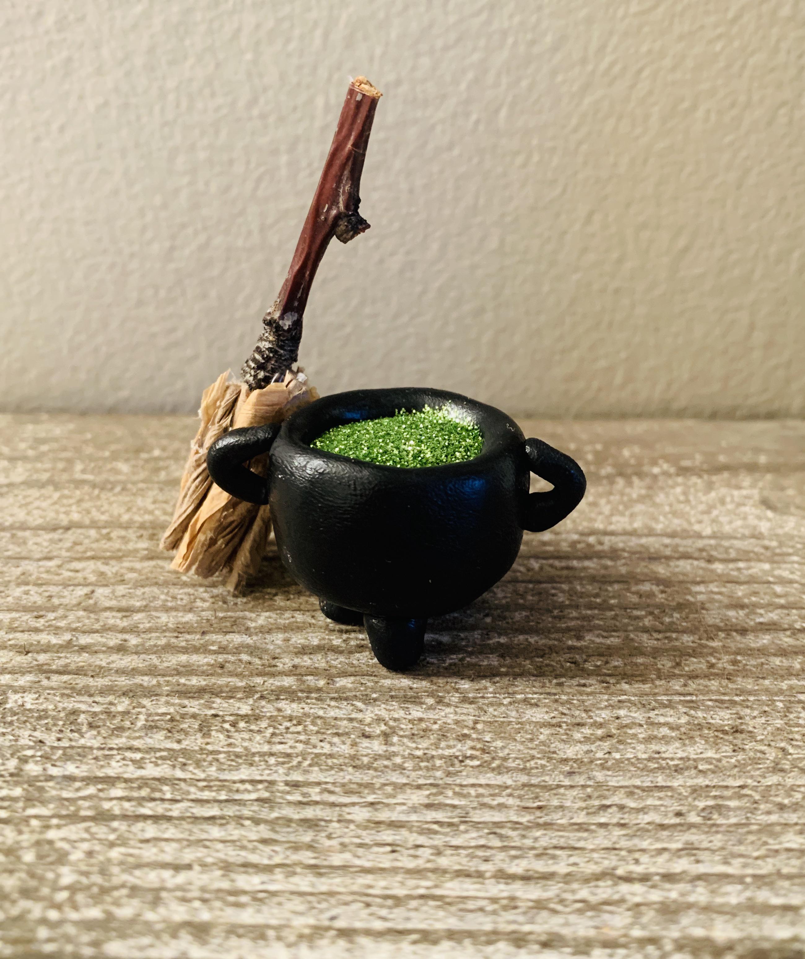 Tiny broom and polymer clay cauldron! | Scrolller