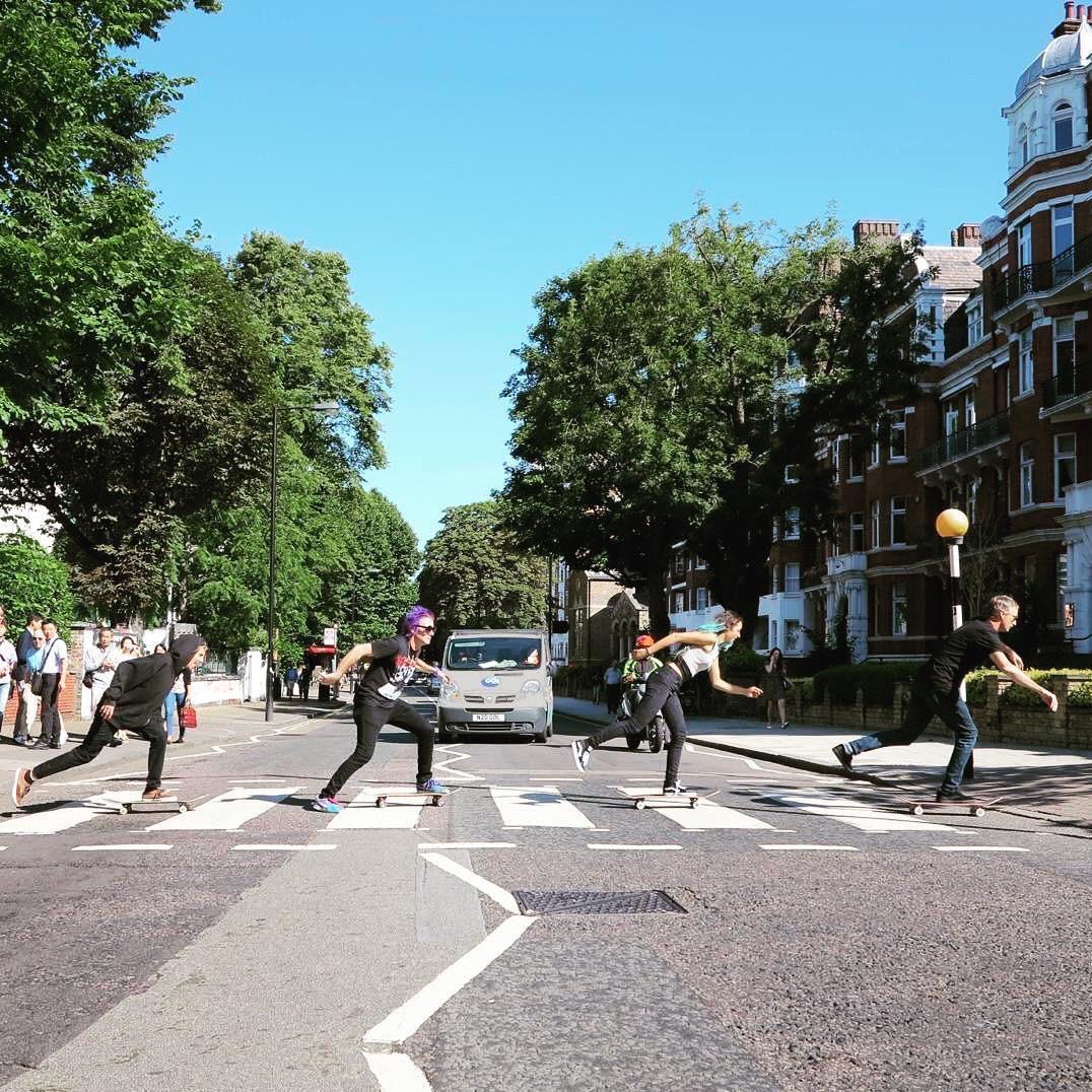 Tony Hawk, Jaws, Kevin Staab, and Lizzie Armanto recreate the Abbey ...
