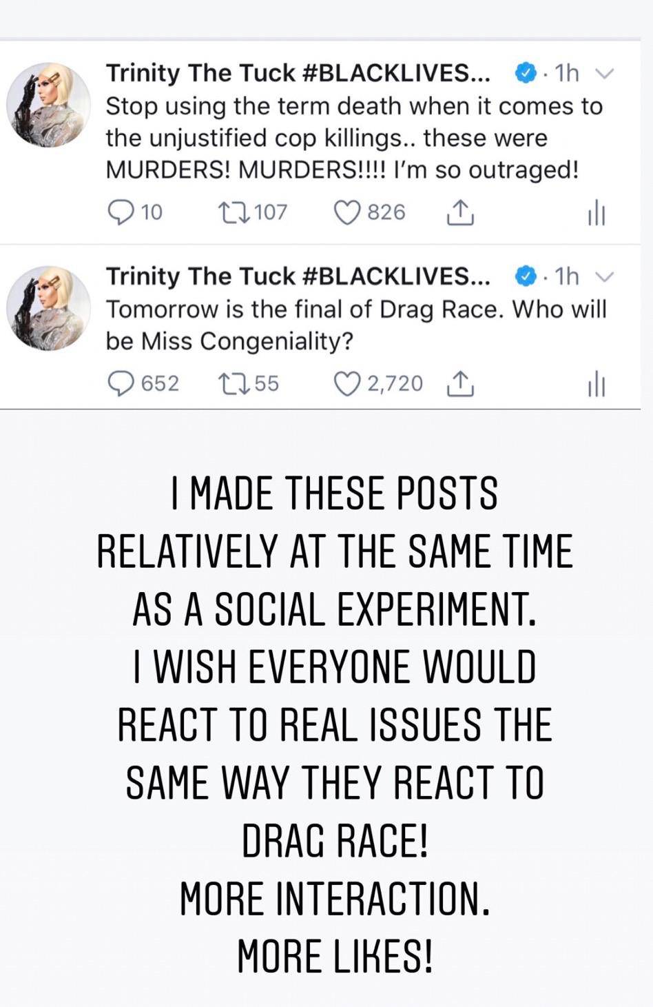 Trinity carrying out a social experiment | Scrolller