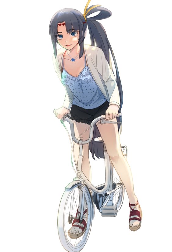 Ushiwakamaru riding her bike!