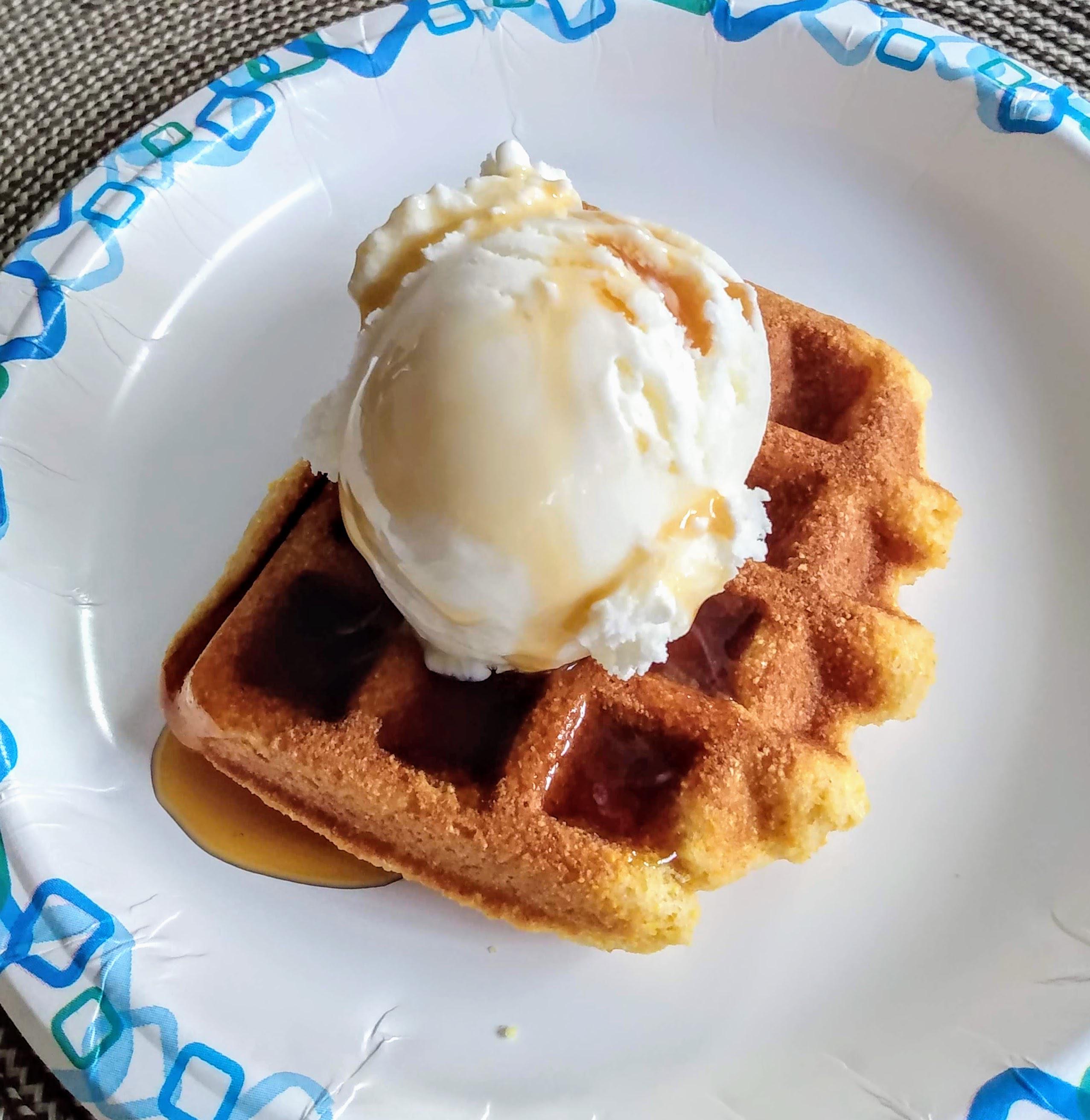 Vanilla ice cream & maple syrup on a hot cornbread waffle. | Scrolller