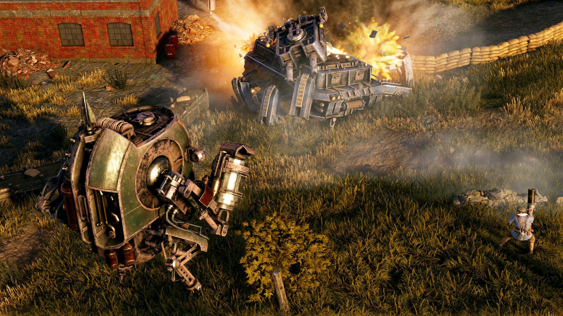 Victory pose. Polanian teamwork defeats a Saxon Mech in Iron Harvest ...