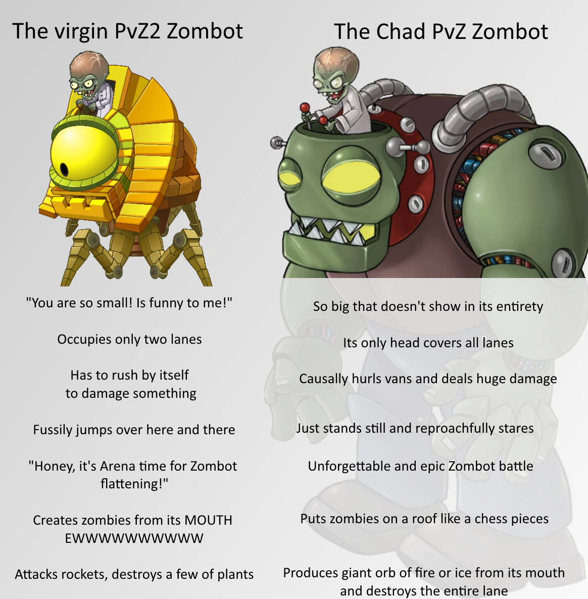 Virgin PvZ2 Zombot vs Chad PvZ Zombot | Scrolller