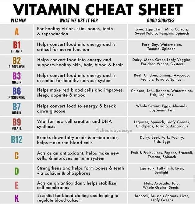 Vitamin Cheat Sheet | Scrolller