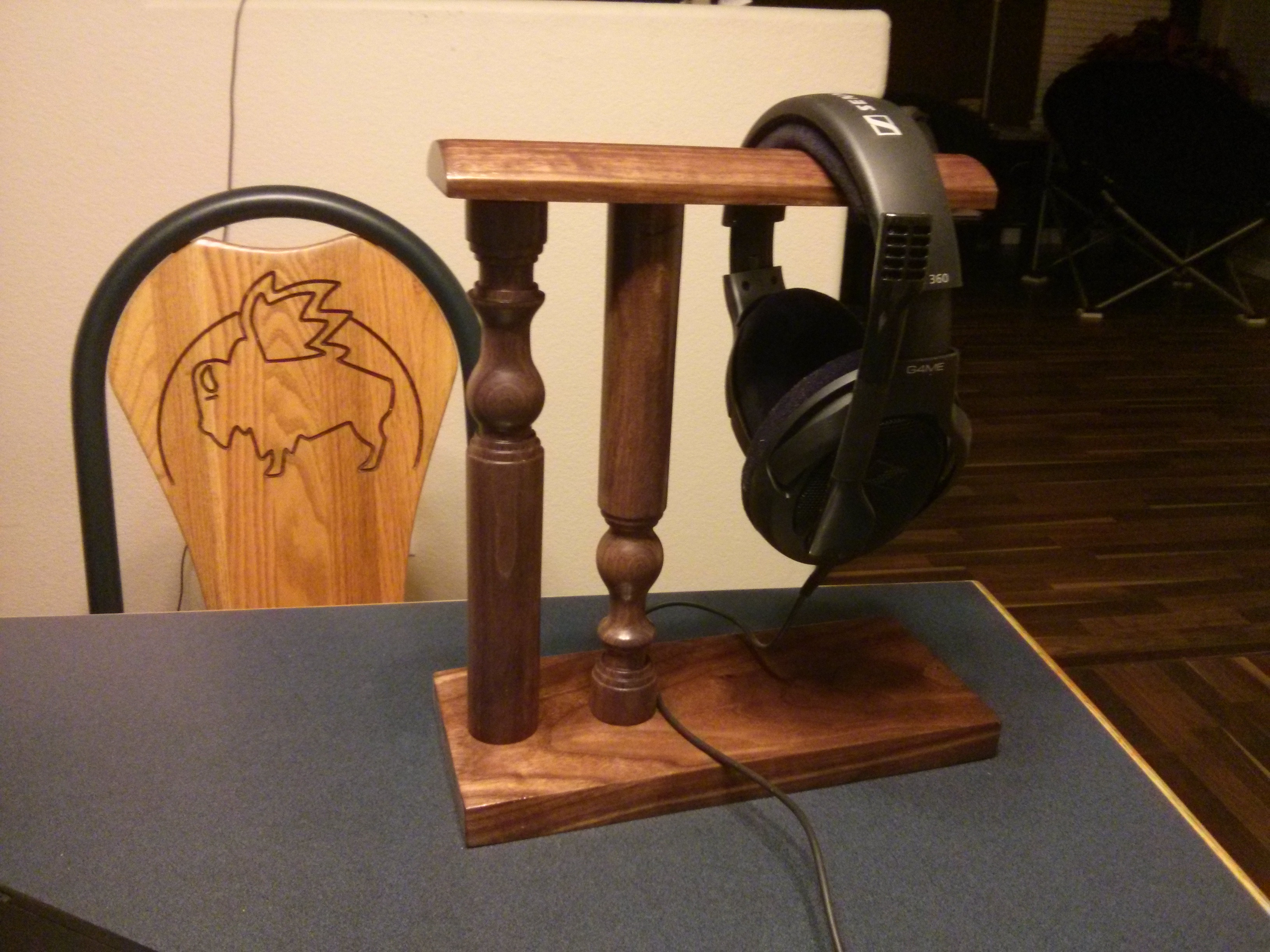 Walnut Headphone Stand with my Sennheisers | Scrolller