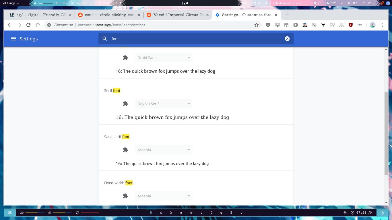 Weird font usage? my system default is CMU and i set it to not show CMU in chromium but it does ...