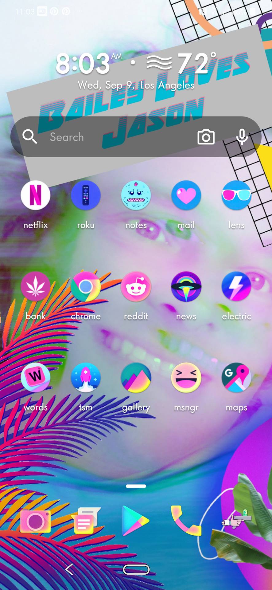 Windows Launcher, 90's/Lisa Frank inspired theme with wallpaper I made of my husband.. | Scrolller