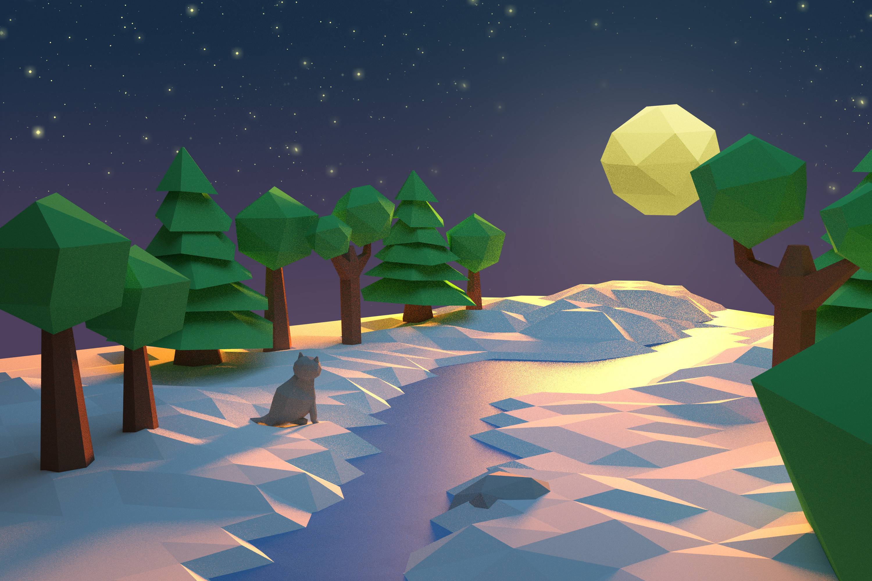 Winter Moonrise --- This is my first creation with Blender! | Scrolller