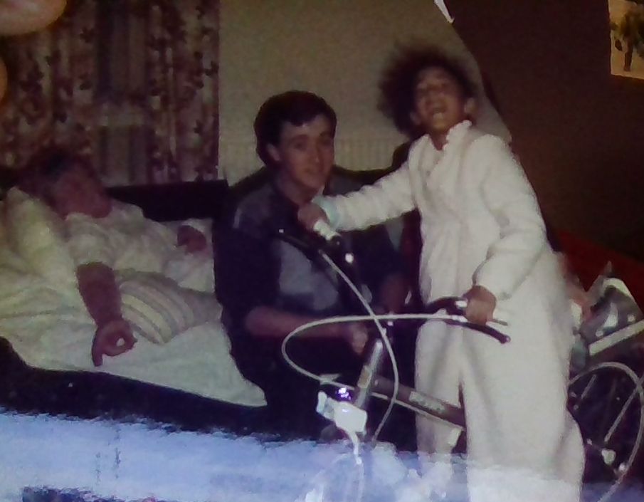 Xmas of 1986 Nan, Mark and Me. I'm the one on the bike. | Scrolller