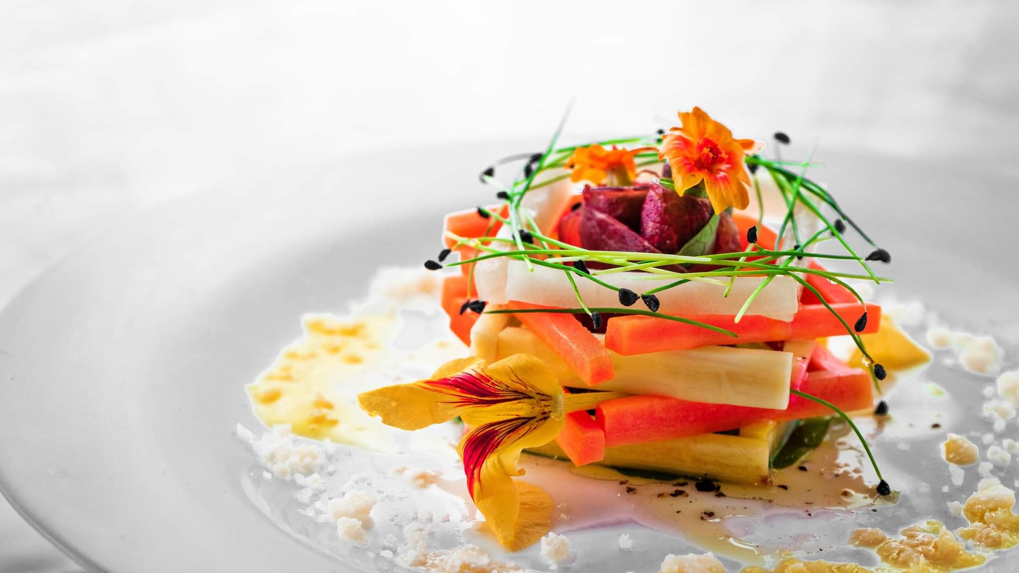 Discover more like CulinaryPorn: [OC] Carpaccio, spicy nasturtium ...