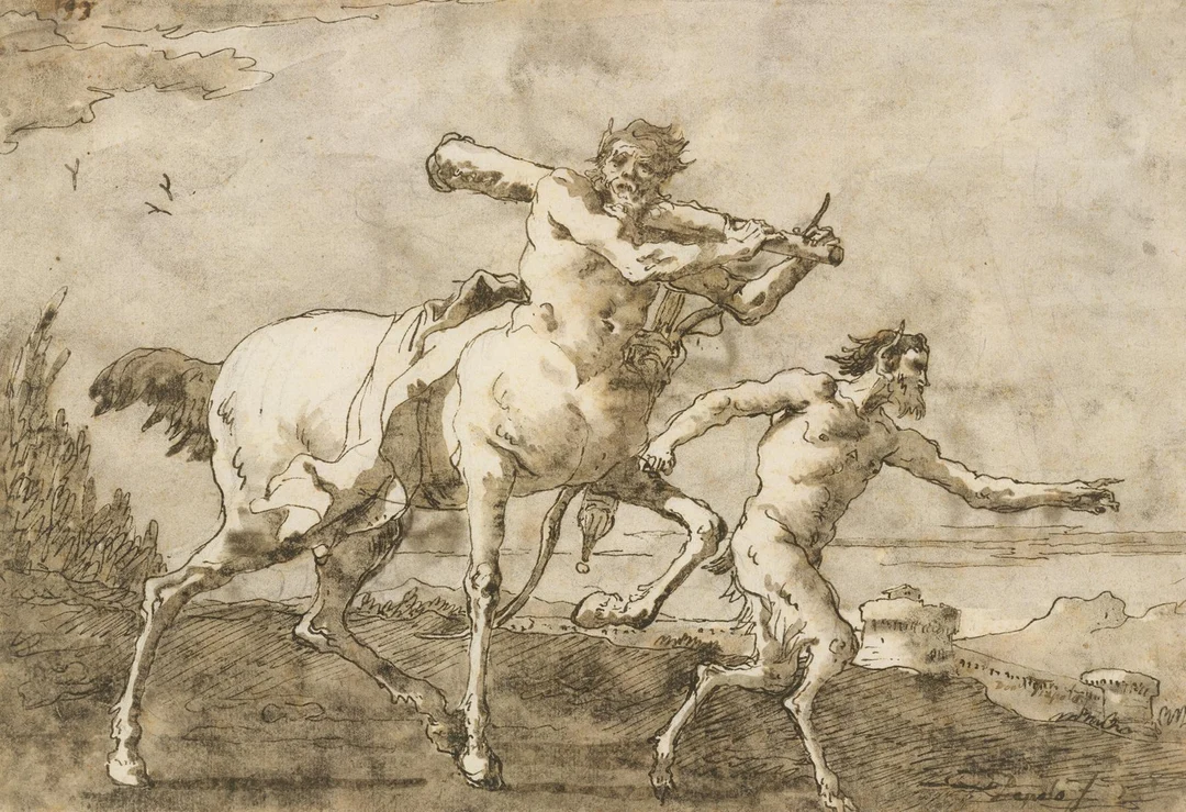 Satyr Leading a Centaur by Giovanni Domenico Tiepolo | Scrolller
