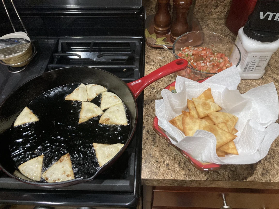 Homemade tortilla chips and salsa from my garden’s final harvest. | Scrolller