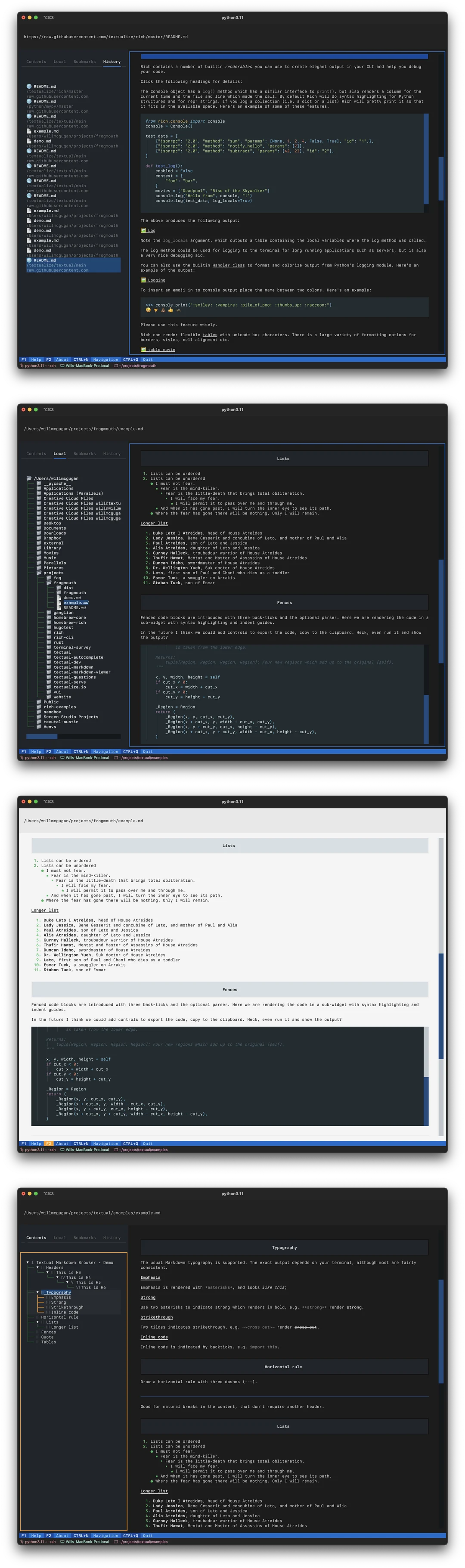 [NOT OC] Frogmouth - A Markdown browser for your terminal | Scrolller